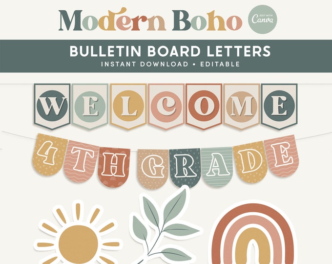 Classroom Bulletin Board Letters, Editable in Canva, Boho Modern ...