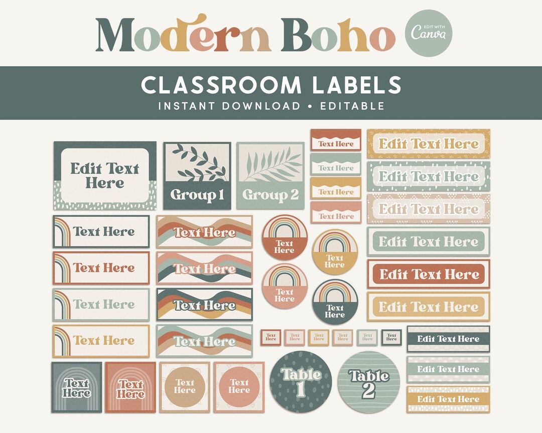 Classroom Labels Editable Templates, Modern Boho Classroom Organization ...