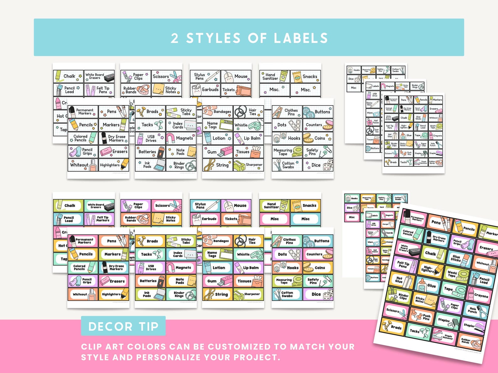 Classroom Drawer Labels With Cute Clip Art | Pastel Teacher Toolbox ...