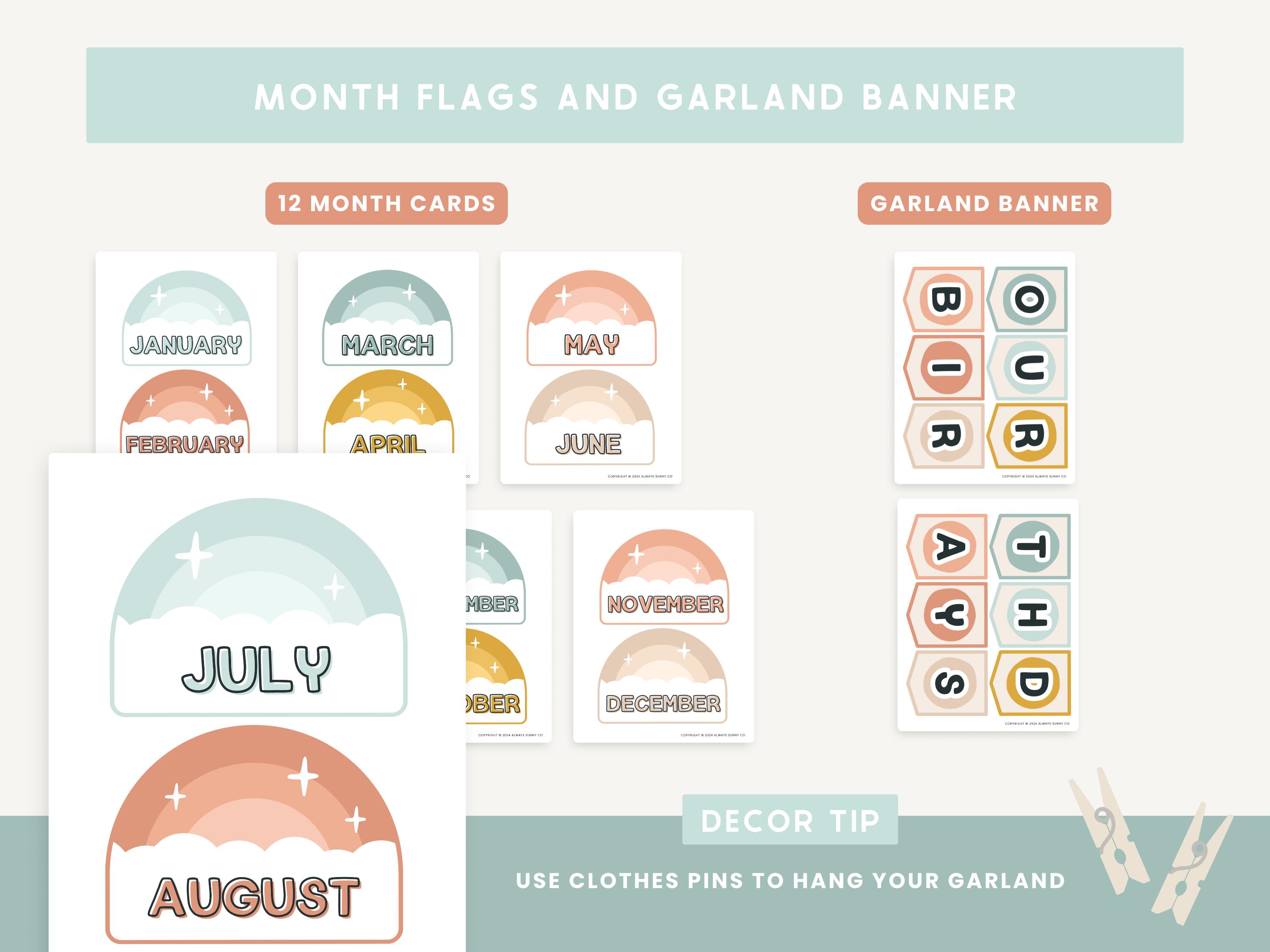 Classroom Birthday Printable Display, Editable in Canva, Cute Pastel ...