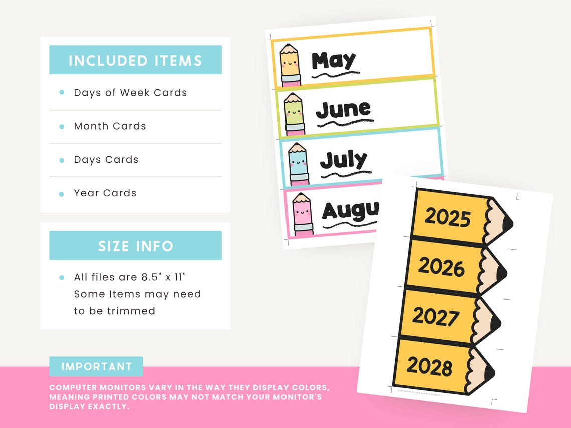 Classroom Flip Calendar Display, Bright Primary Classroom Decor ...