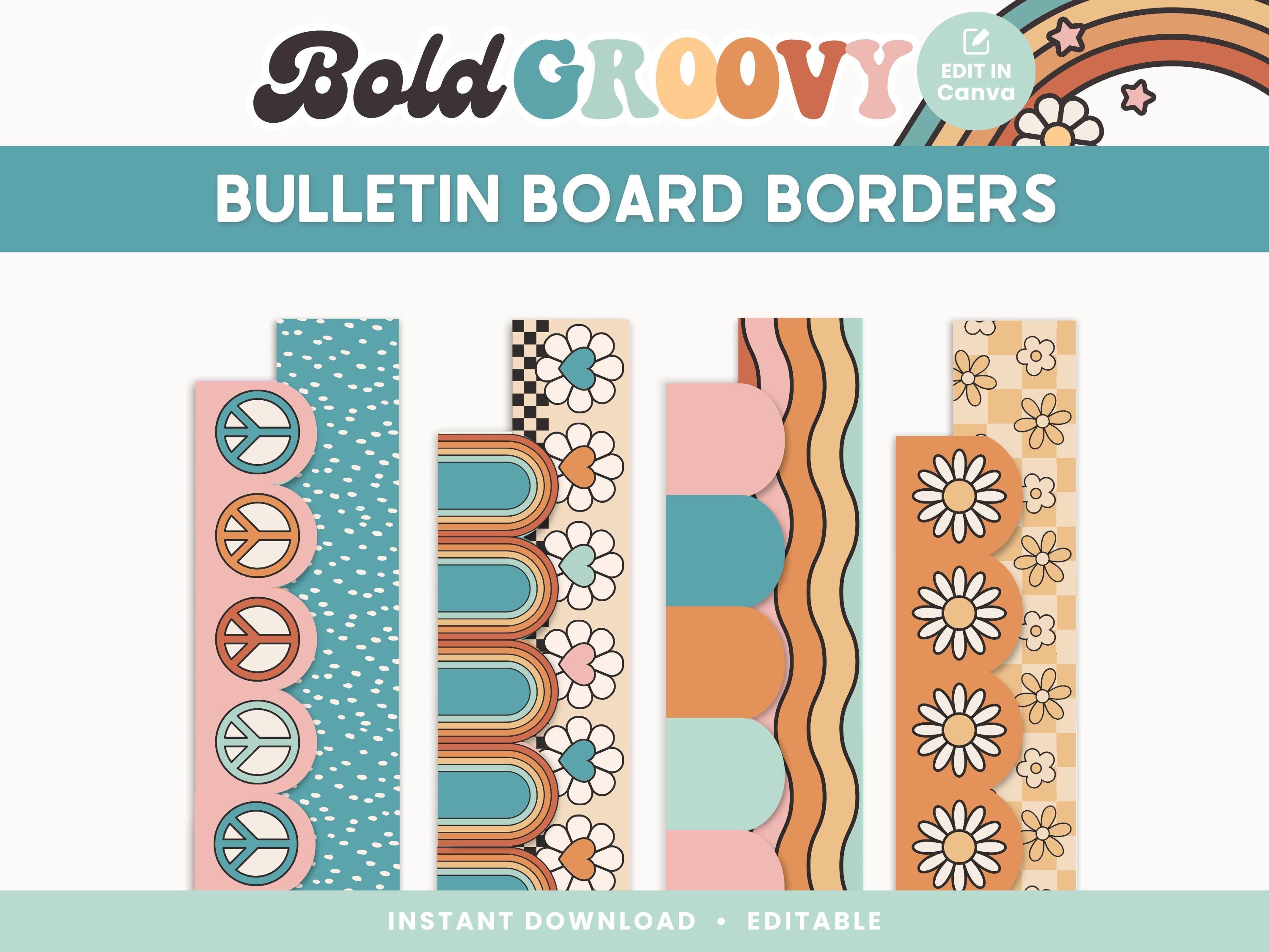 Classroom Bulletin Board Borders, Editable Canva Templates, Groovy ...