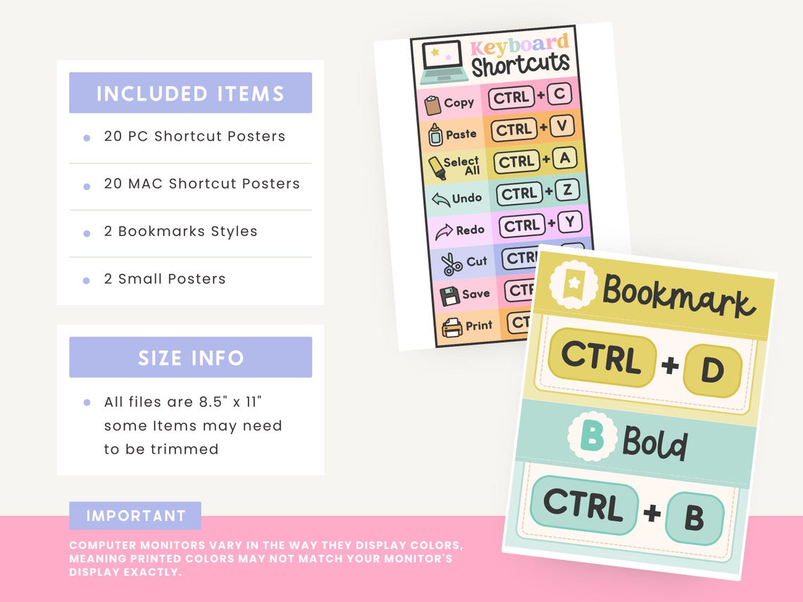 Editable Keyboard Shortcut Posters for Classroom | PC & Mac | Editable ...