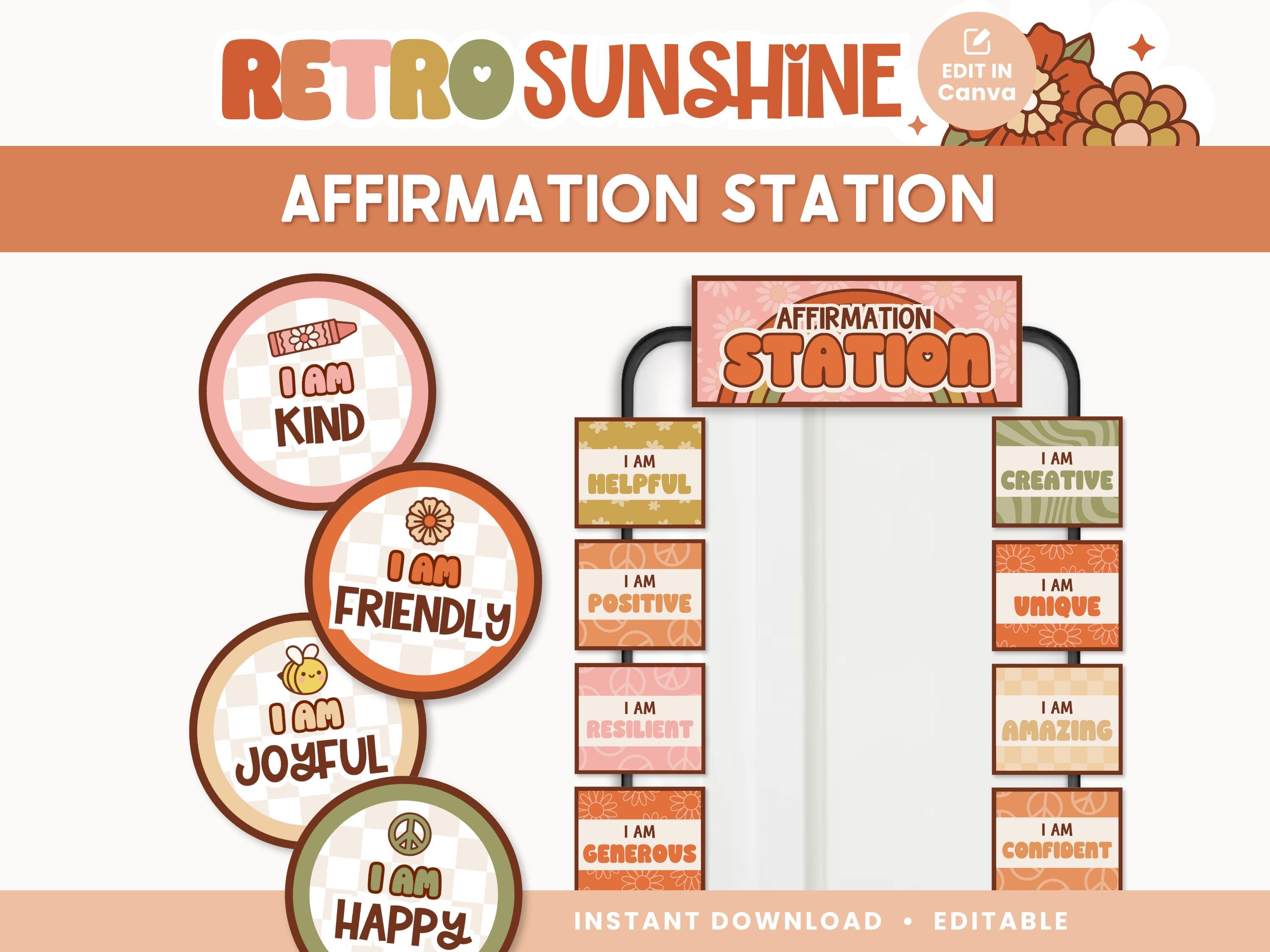 Classroom Affirmation Station Display, Retro Groovy Classroom Decor ...