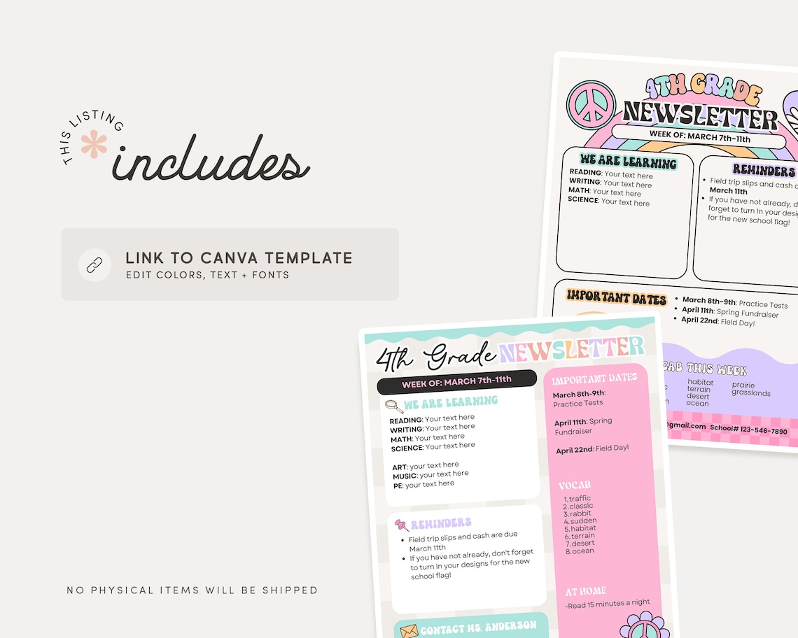 Classroom Newsletter Editable Templates, Pastel Back to School ...