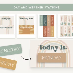 Classroom Calendar Display and Weather Station, Printable Modern Boho ...