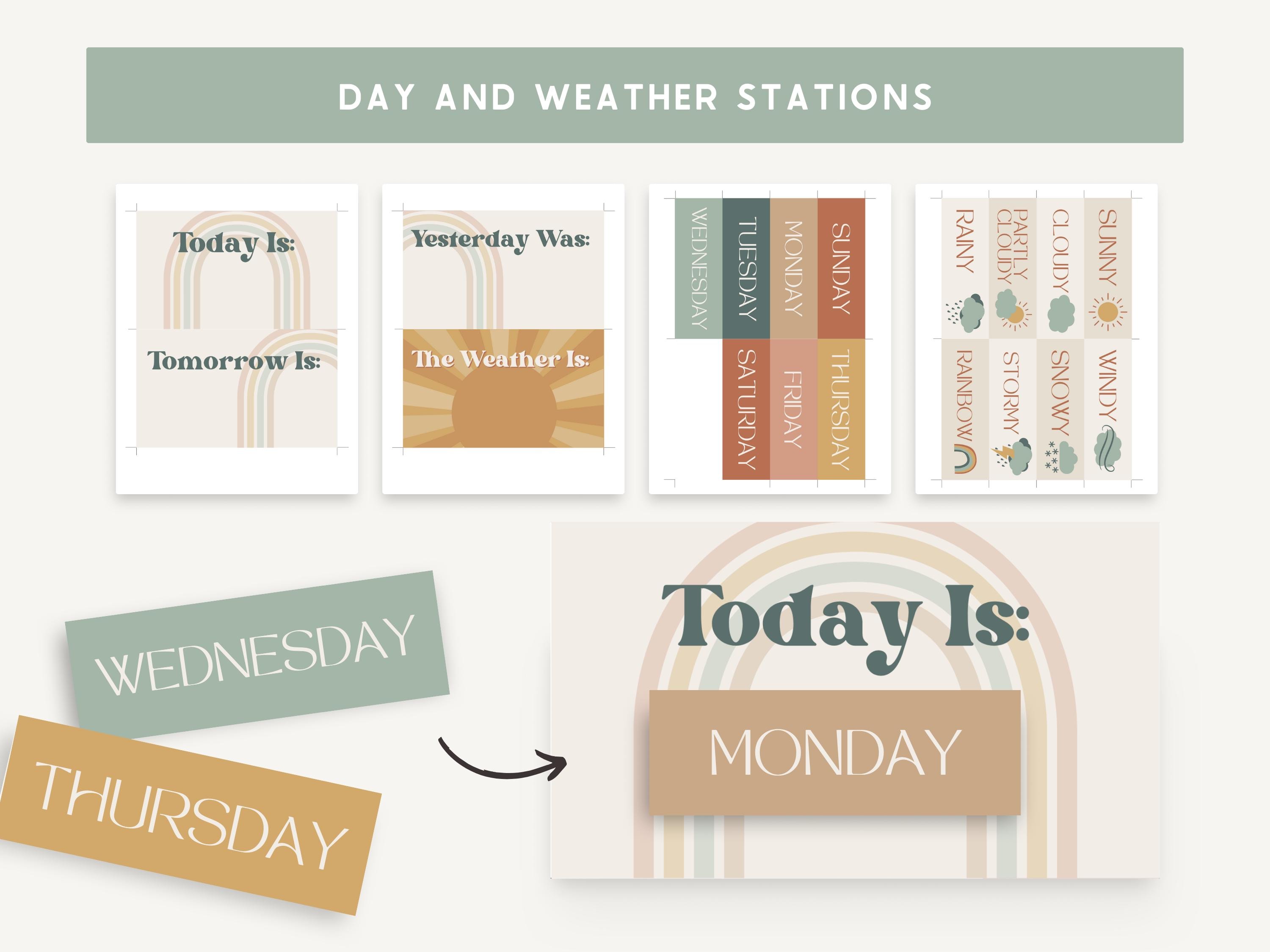 Classroom Calendar Display and Weather Station, Printable Modern Boho ...