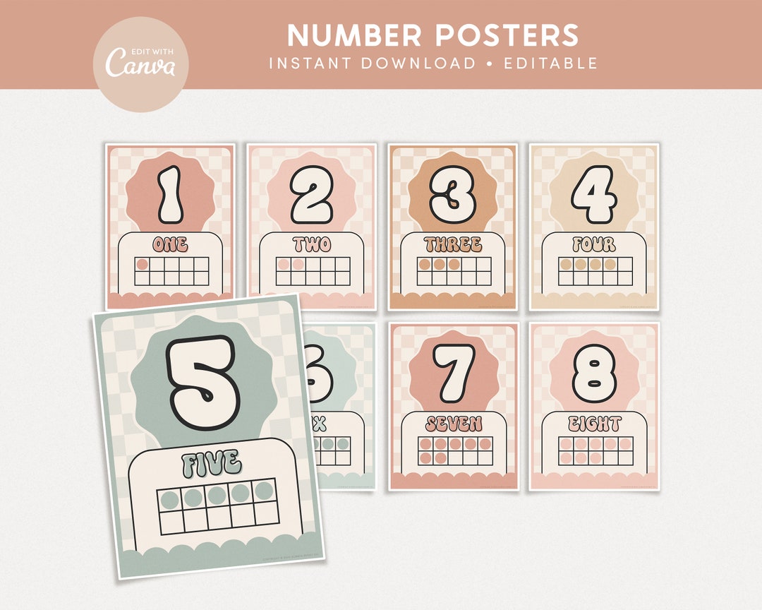 Number Ten Frames Classroom Editable Posters, Pastel Retro Counting ...