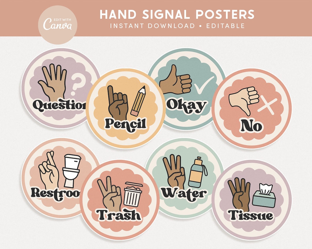 Classroom Hand Signals Poster Display Editable in Canva - Etsy