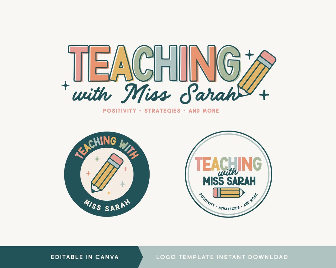 Colorful Teacher Logo Design - Editable Canva Template, Charming and ...