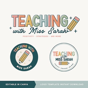 Colorful Teacher Logo Design - Editable Canva Template, Charming and ...