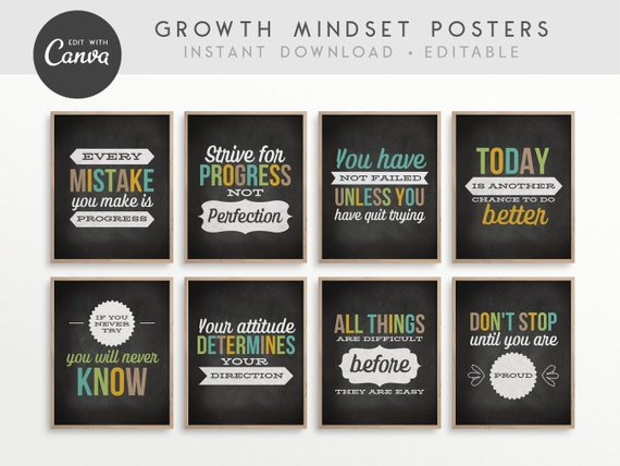 Editable Growth Mindset Classroom Printable Posters Canva - Etsy