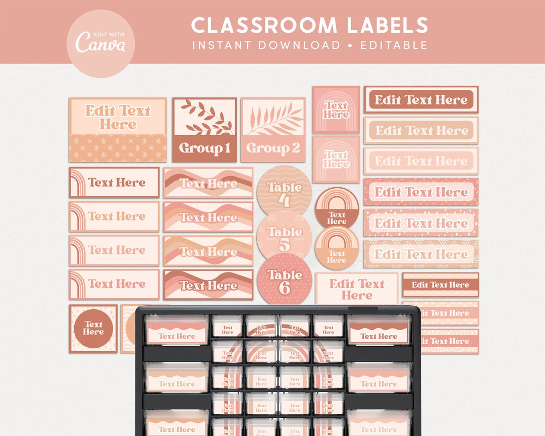 Classroom Labels Editable Templates, Rosy Boho Classroom Organization ...