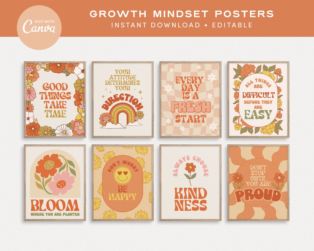 Growth Mindset Editable Classroom Printable Posters Retro - Etsy