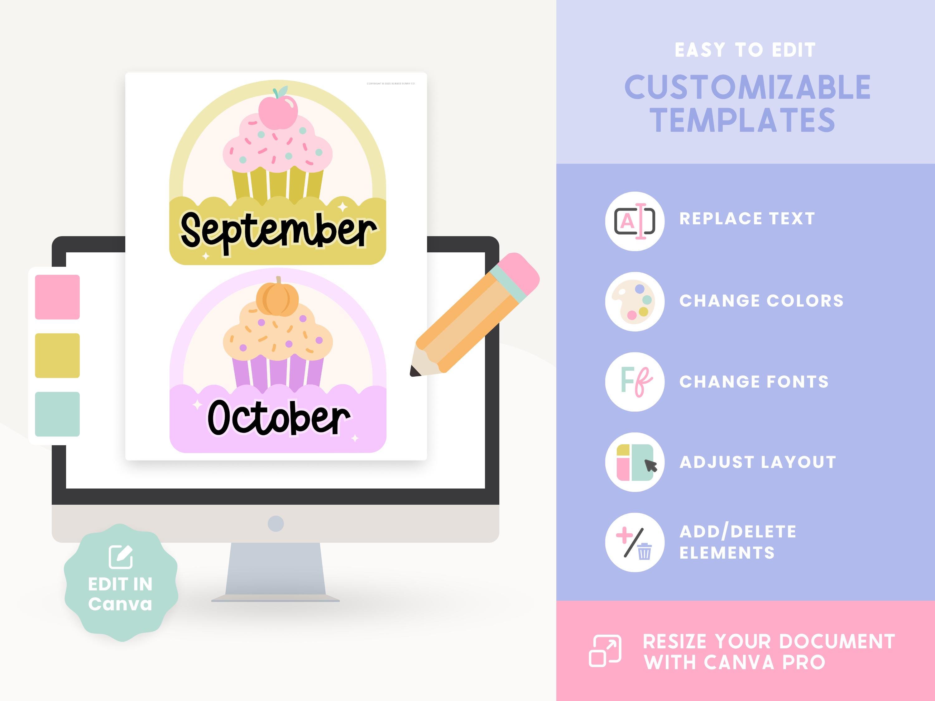 Editable Classroom Birthday Display | Colorful Cupcake Birthday ...