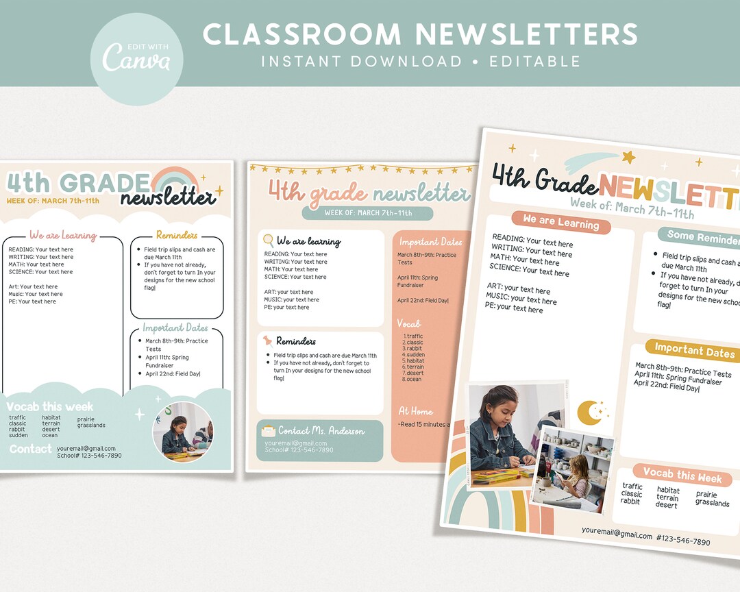 Classroom Newsletter Editable Templates, Back to School, Boho Classroom ...