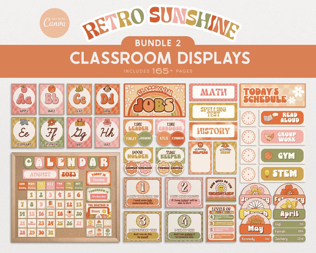 Editable Retro Classroom Decor, Bright Printable Teacher Bundle ...