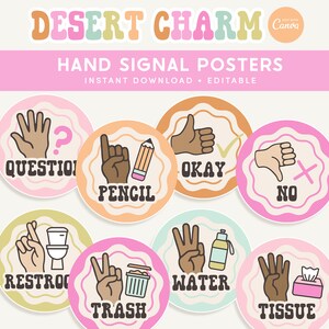 Classroom Hand Signals Poster Display, Editable in Canva, Bright Desert ...