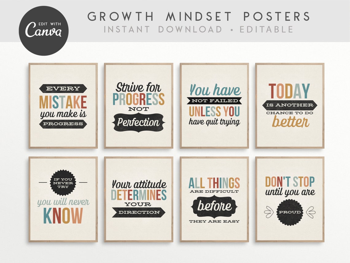 Editable Growth Mindset Classroom Printable Posters Boho - Etsy