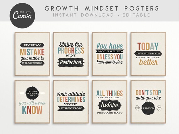 Editable Growth Mindset Classroom Printable Posters Boho - Etsy