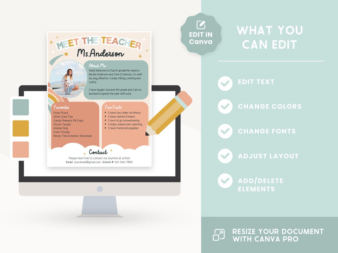 Meet the Teacher Classroom Printable Template, Back to School Pastel ...