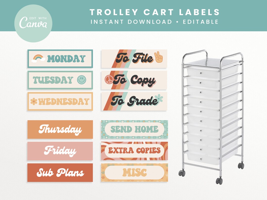 Classroom Rolling Trolley Cart Labels Editable Teacher Drawer - Etsy