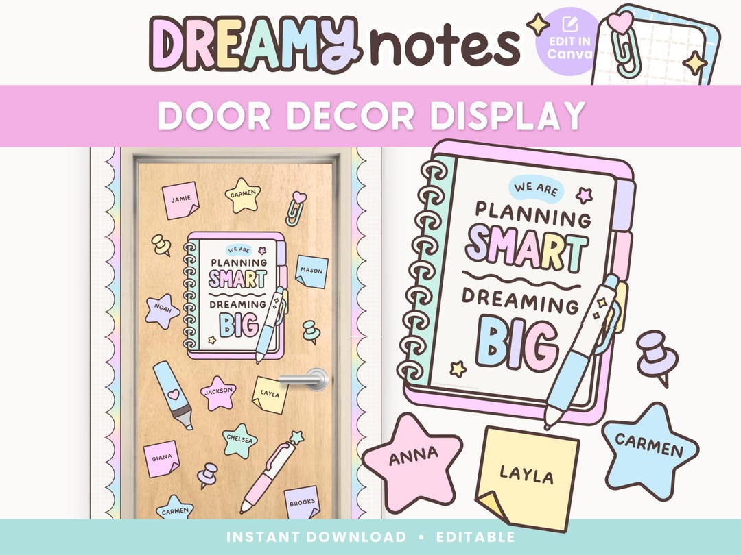 Editable Pastel Planner Classroom Door Decor | Cute Back to School ...