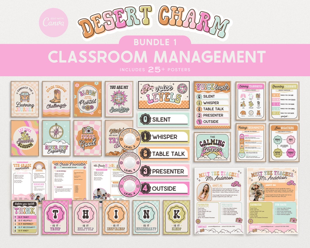 Editable Classroom Management Printable Bundle, Bright Desert Growth ...
