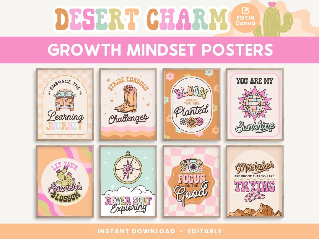 Growth Mindset Editable Classroom Printable Posters, Desert Bright ...