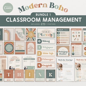 Editable Classroom Management Printable Bundle, Modern Boho Canva ...