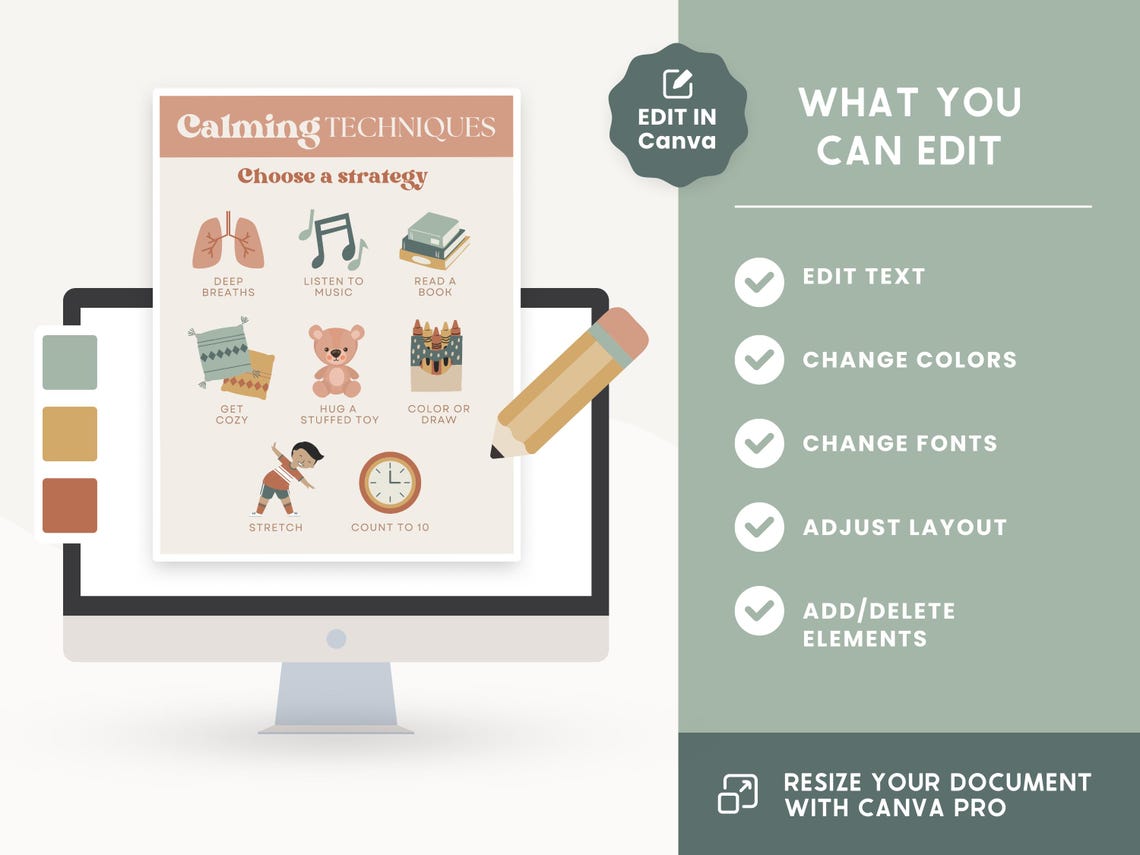 Calming Corner Editable Classroom Printables, Modern Boho Canva ...
