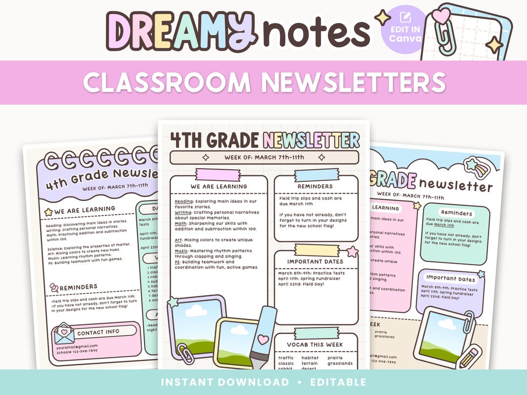 Classroom Newsletter Editable Templates, Back to School, Planner ...