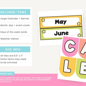 Classroom Calendar Display and Weather Station, Printable Cute Bright ...