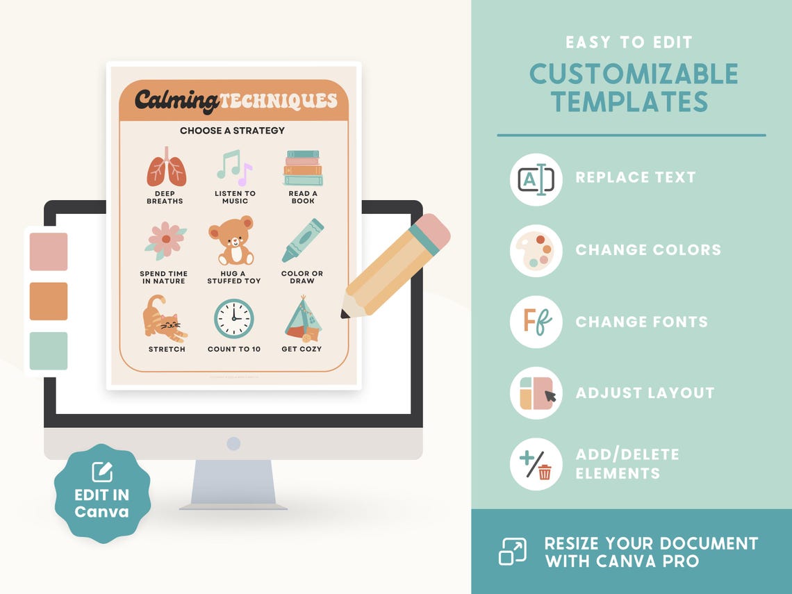 Calming Corner Editable Classroom Printables, Groovy Retro Canva ...