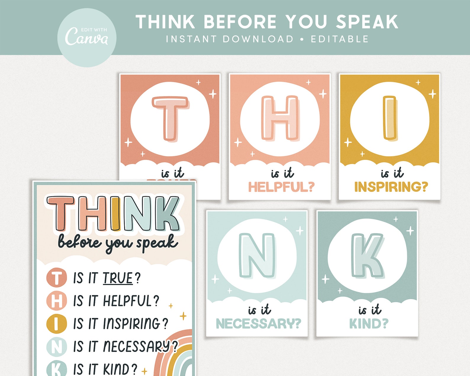 Editable Think Classroom Printable Posters, Think Before You Speak ...