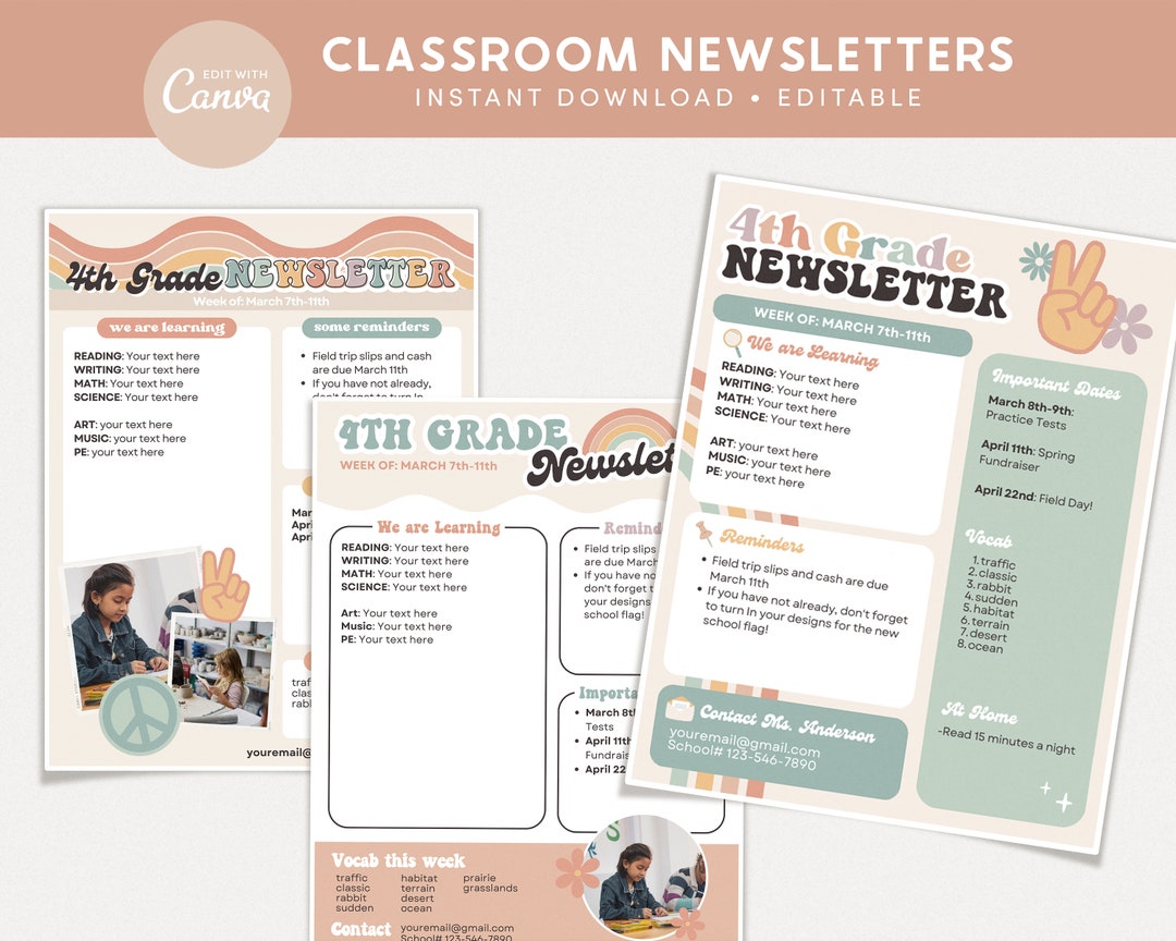 Classroom Newsletter Editable Templates Back to School Boho - Etsy