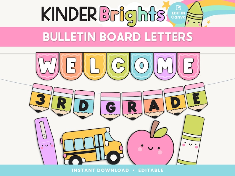 Classroom Bulletin Board Letters, Editable in Canva, Bright Pastels ...