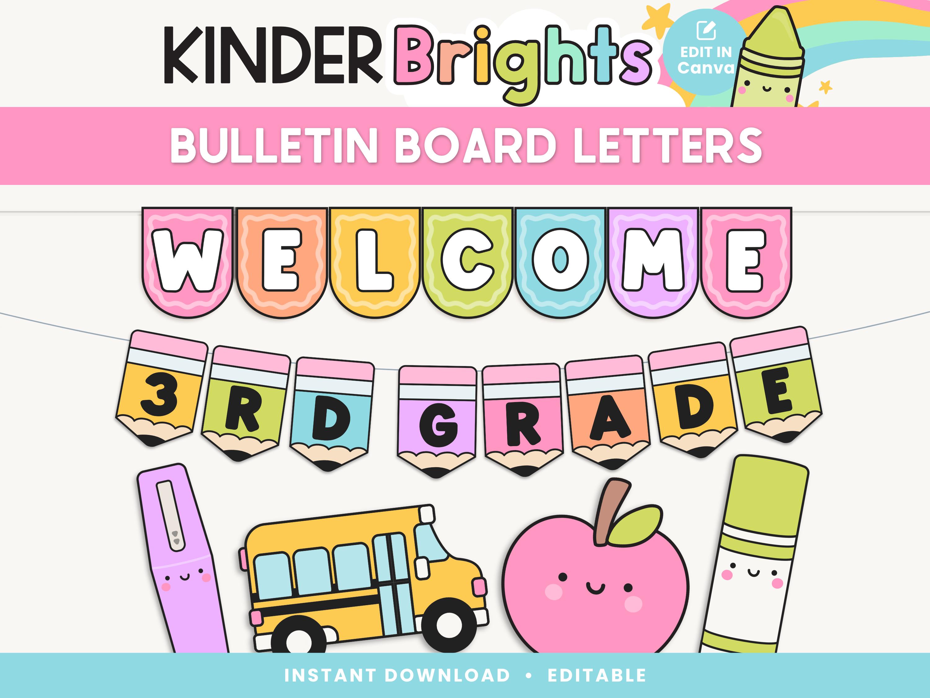 Classroom Bulletin Board Letters, Editable in Canva, Bright Pastels ...