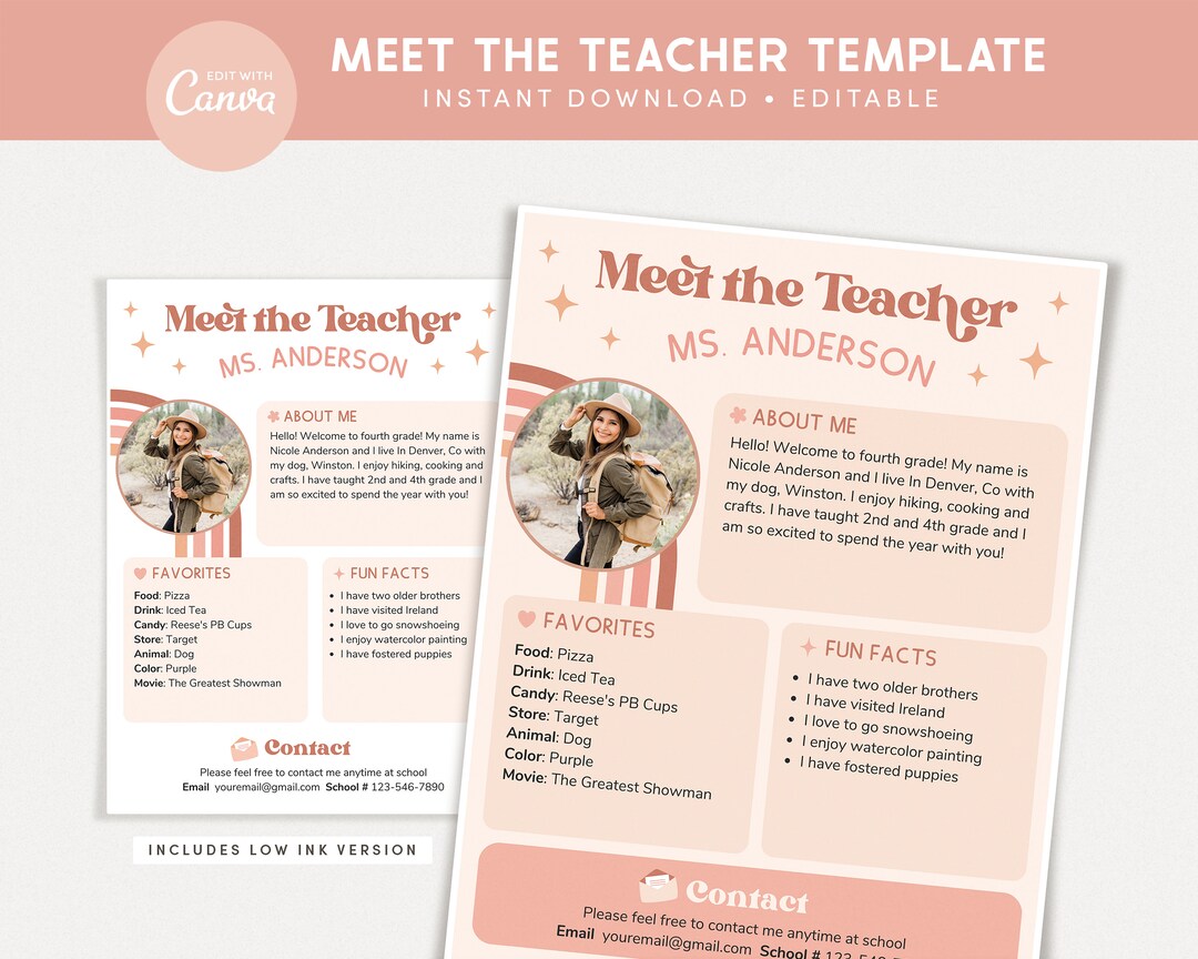 Meet the Teacher Classroom Printable Template, Teacher Introduction ...
