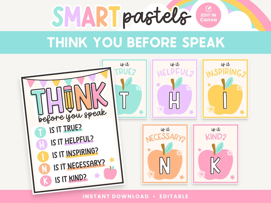 Editable Think Classroom Printable Posters, Think Before You Speak ...