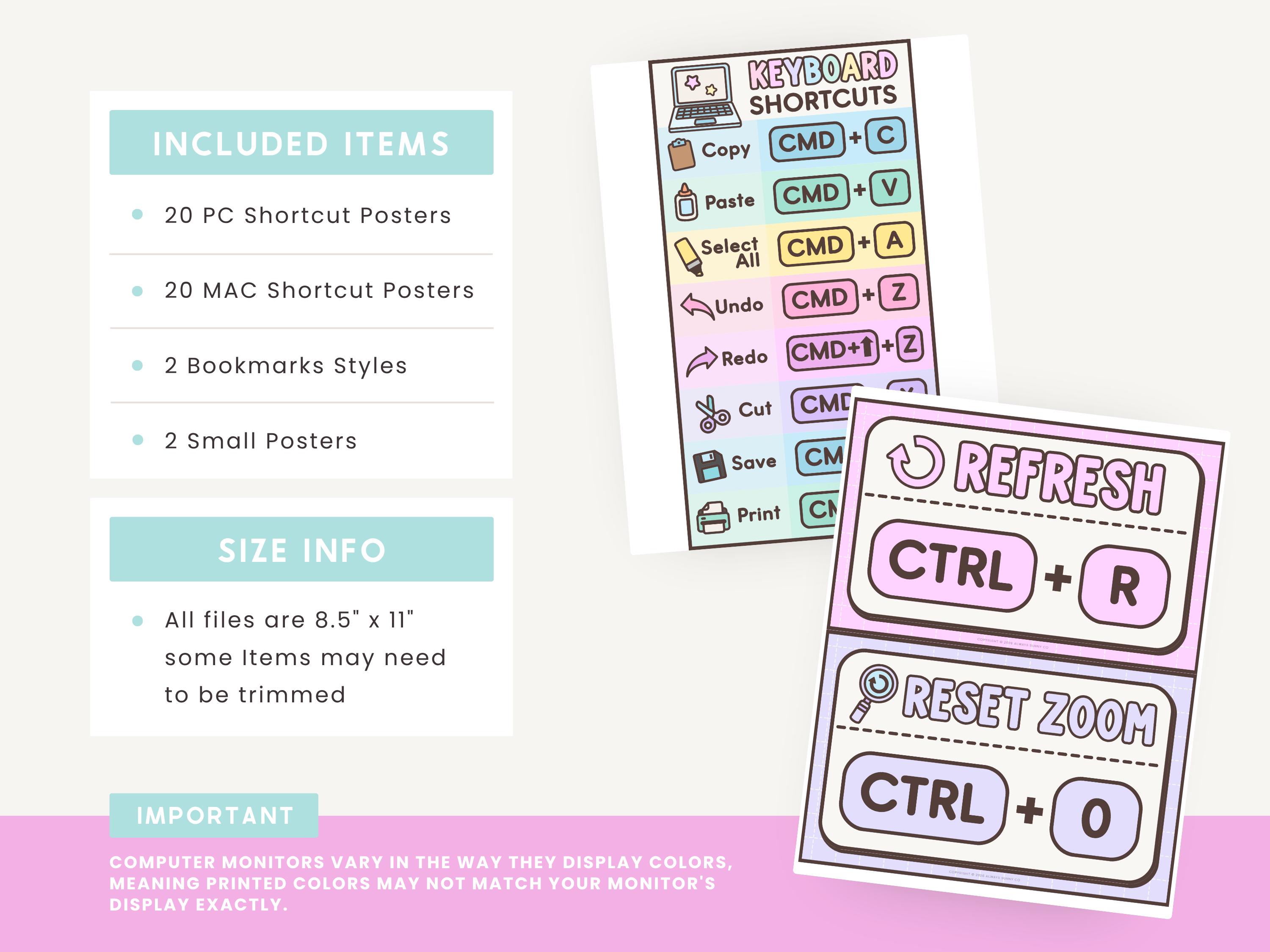 Editable Keyboard Shortcut Posters for Classroom | PC & Mac | Editable ...