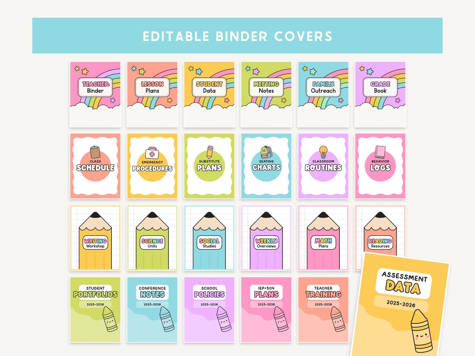 Classroom Binder Covers and Spines, Editable Colorful Cute Teacher ...