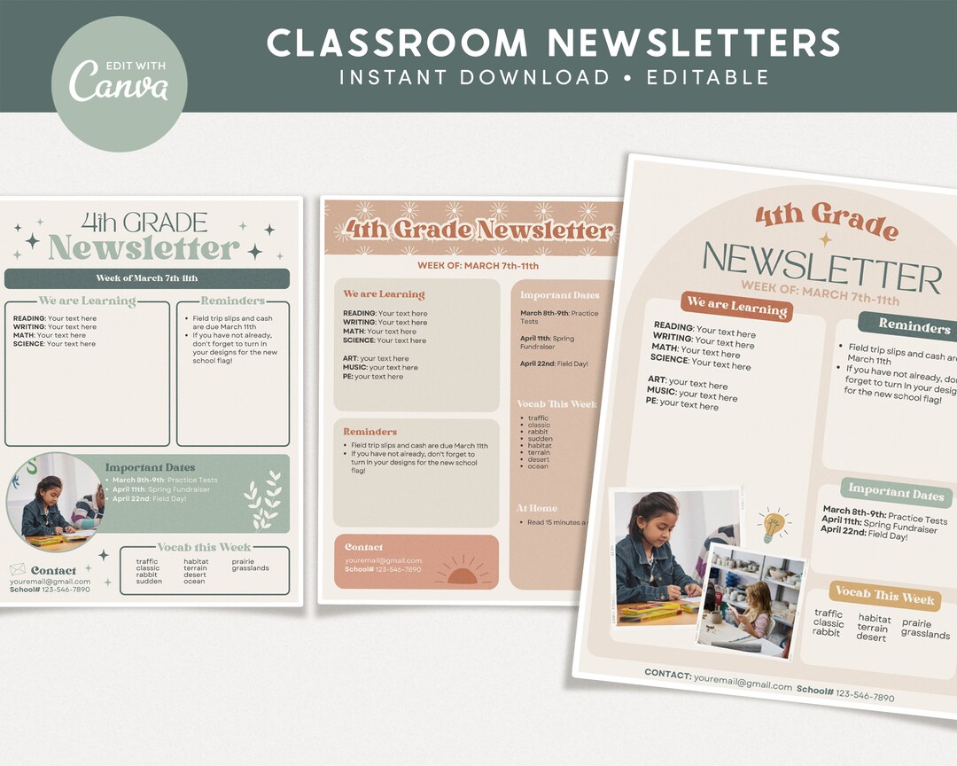 Classroom Newsletter Editable Templates, Back to School, Modern Boho ...