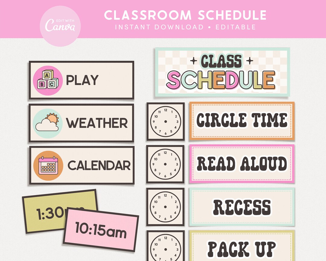 Classroom Visual Schedule, Editable Canva Template, Bright Desert ...