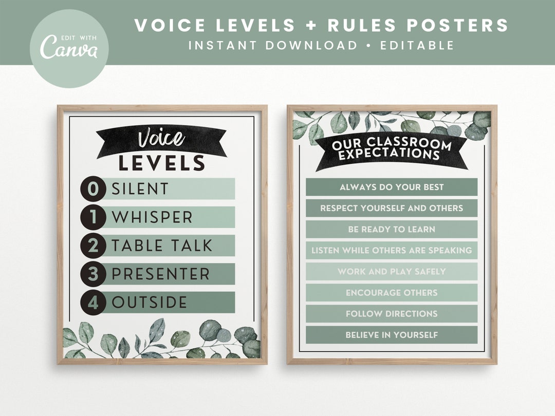 Voice Level Chart Classroom Printable Poster, Editable in Canva, Boho ...