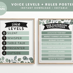 Voice Level Chart Classroom Printable Poster, Editable in Canva, Boho ...