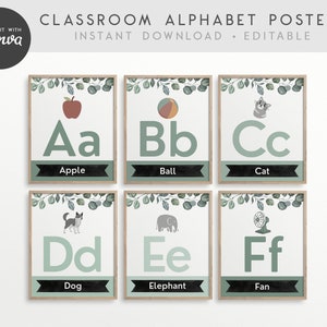 Alphabet Classroom Editable Posters, Letter Printables Farmhouse Canva ...