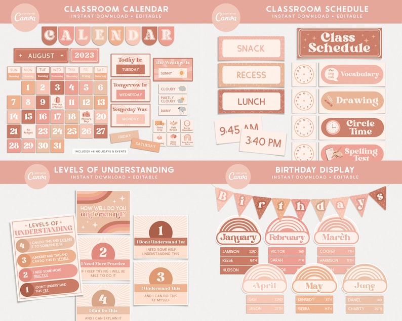 Editable Classroom Rosy Boho Complete Collection Printable Bundle ...