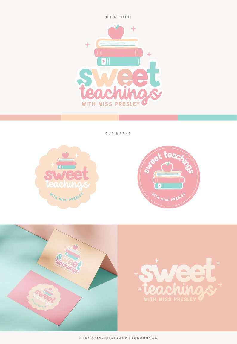 Colorful Teacher Logo Design - Editable Canva Template, Charming and ...