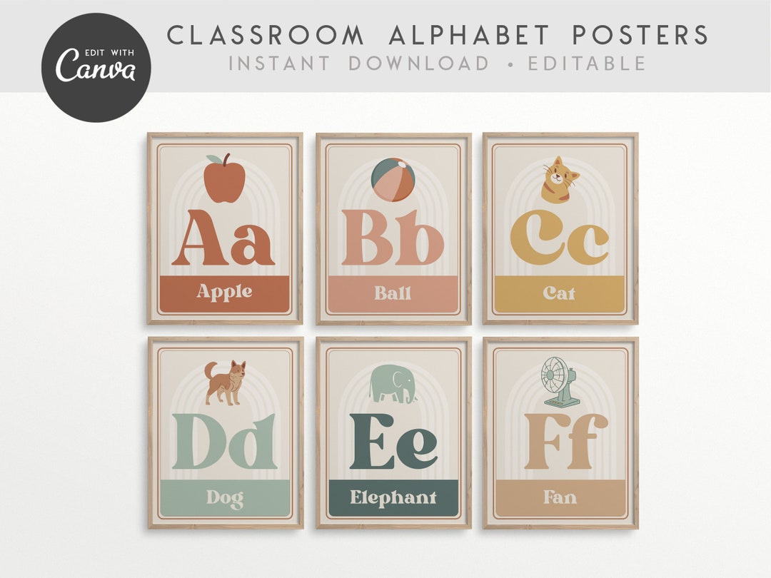 Alphabet Classroom Editable Posters Letter Printables Boho - Etsy